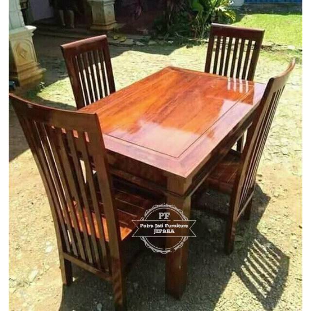 Jual Meja Makan Kursi 4 Full Kayu Jati, Meja Makan Model Simpel Minimalis, Meja Kursi Makan ...