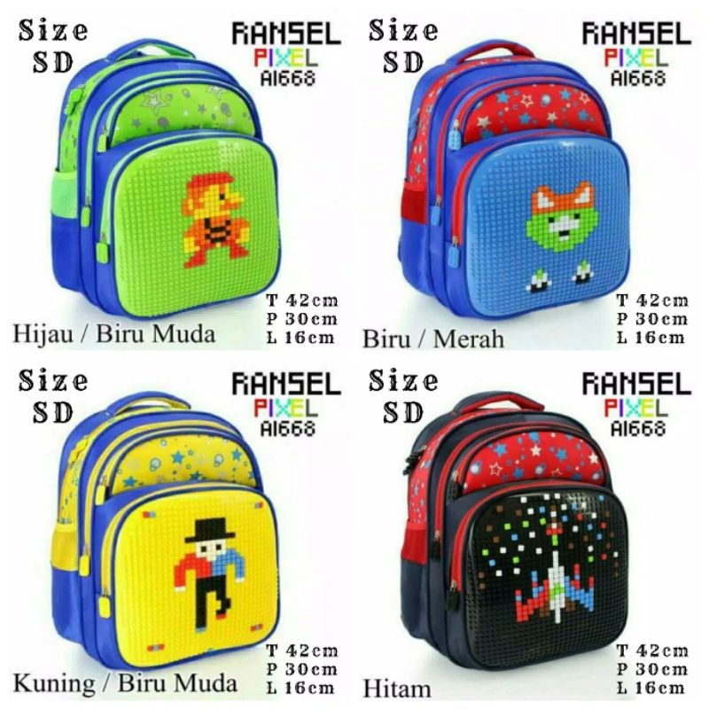 Jual Tas Ransel Sekolah Anak SD Model LEGO PoPixel Bag / Backpack Model Lego Free Pixel Lego ...
