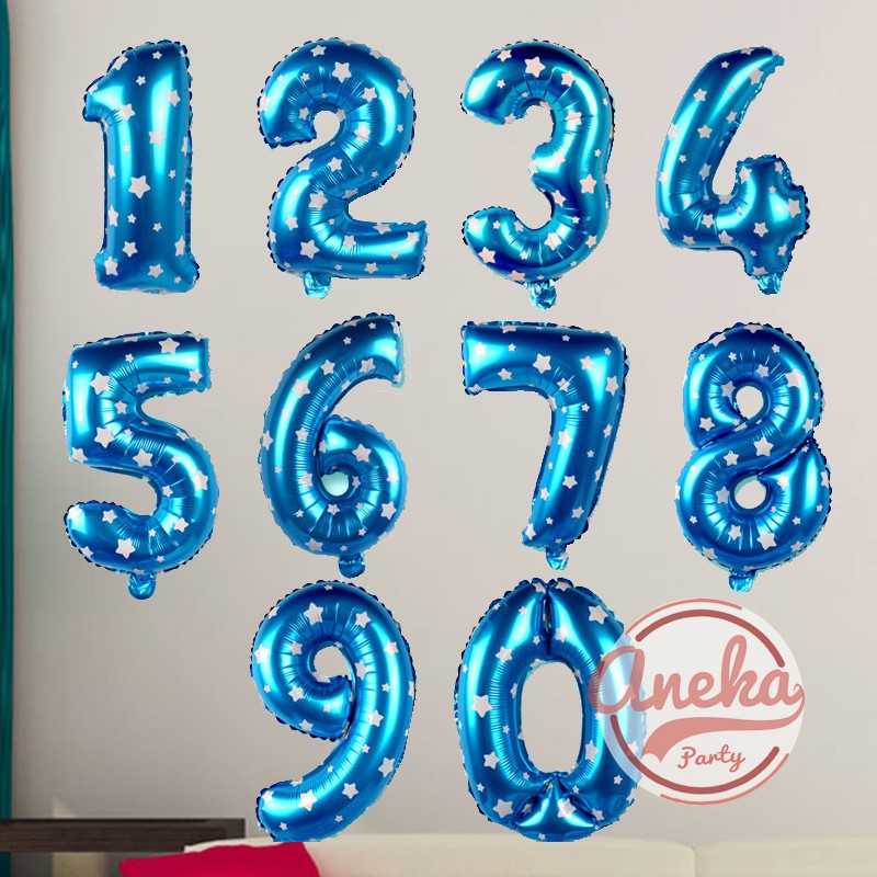 Jual Balon foil angka 0-9 biru / balon huruf dan angka biru / balon ...