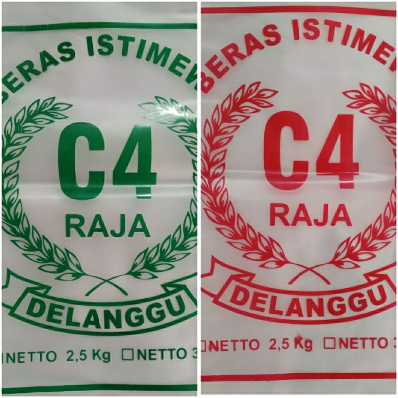 Jual plastik beras c4 raja delanggu 2,5kg dan 3kg biru merah hijau ...