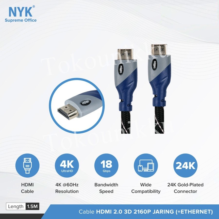 Jual Kabel HDMI NYK 2.0 Ultra HD 4K JARING + ETHERNET SUPP 2160P 1,5 Meter | Shopee Indonesia