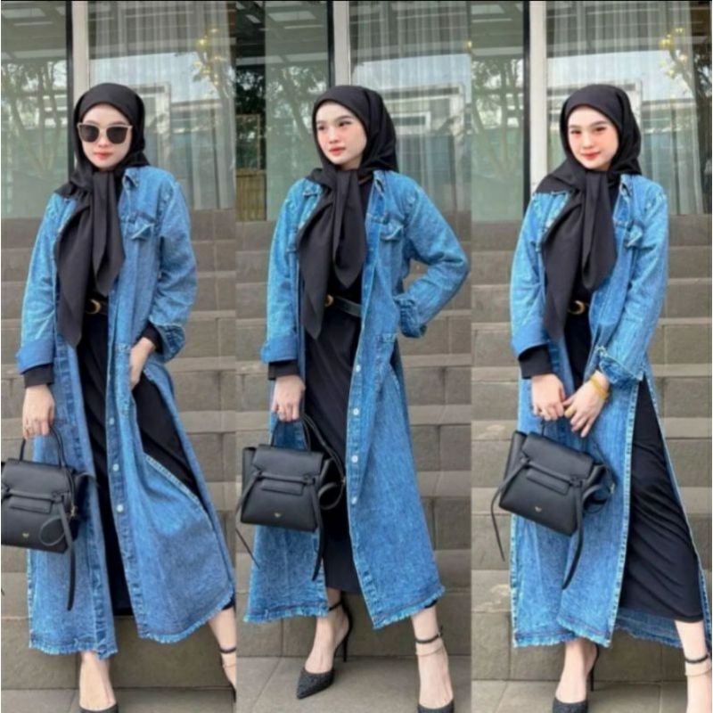 Jual Midi Dress Wanita Long Outer Jeans Kancing Depan | Shopee Indonesia