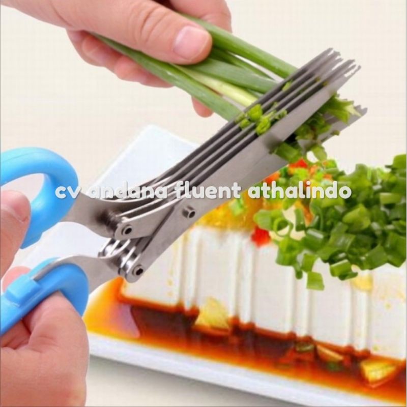 Jual gunting 5 layer gunting 5 pisau bawang daun sayur kitchen scissor ...