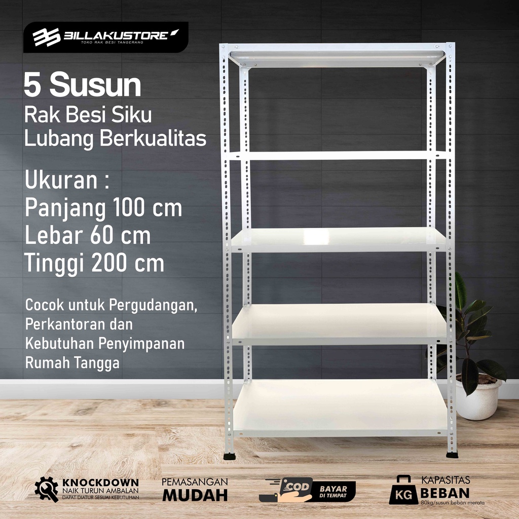 Jual Rak besi siku lubang ukuran 100 x 60 x 200 cm 5 susun | Shopee ...