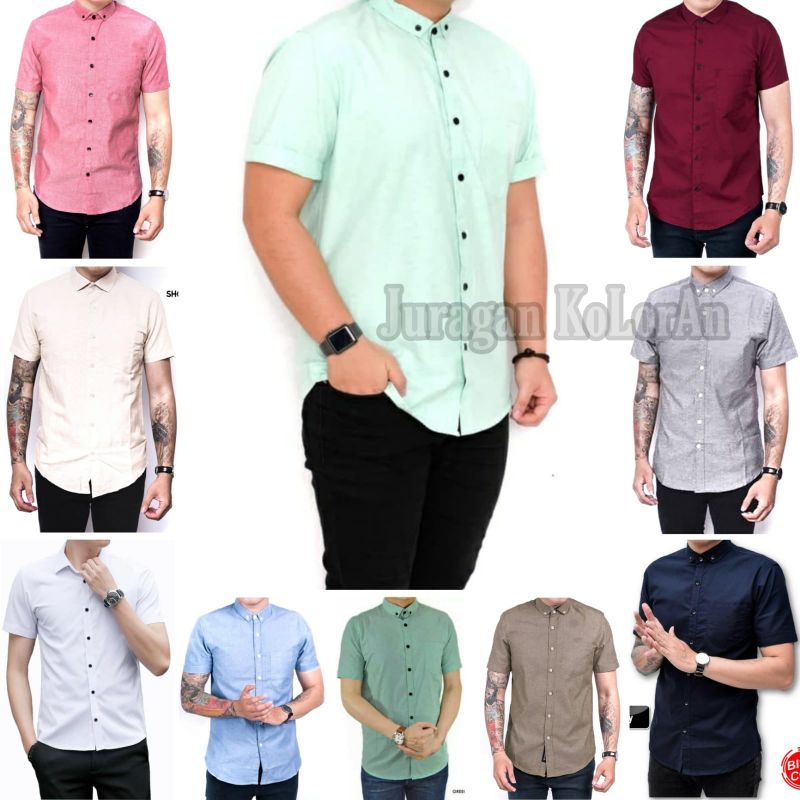 Jual Hem Polos Pria Lengan Pendek Kemeja Polos Slim Laki Laki Baju Polos Distro Premium Slimfit ...