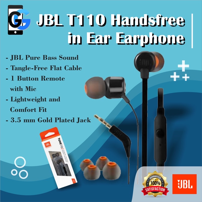 Jual JBL T110 In Ear Earphone with Mic & Flat Cable Garansi Resmi IMS ...