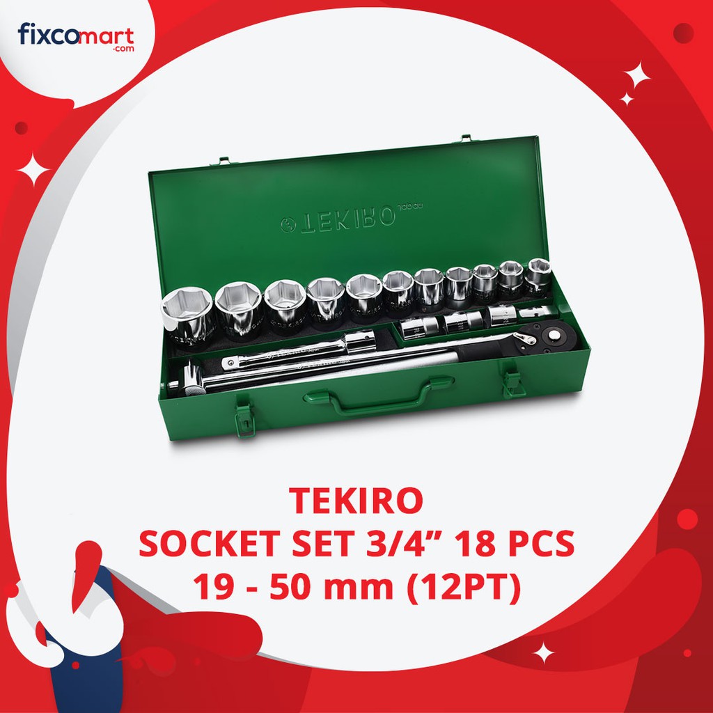 Jual Tekiro Socket Set 3/4 Inch 18 Pcs (19-50 Mm) 12Pt / Tekiro Kunci ...