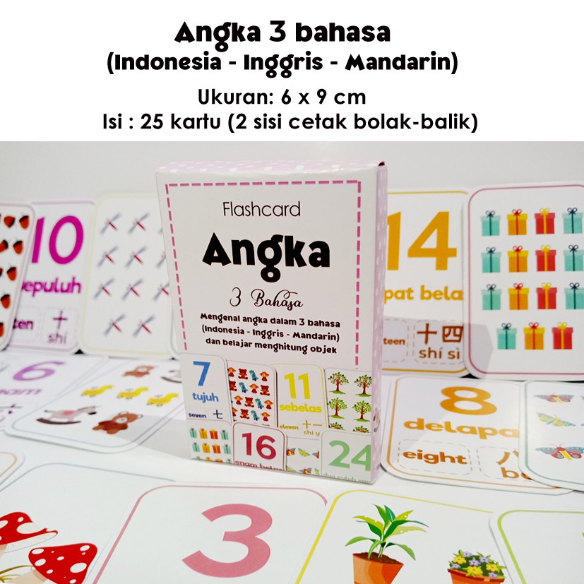 Jual Flashcard trilingual angka / flash card / kartu pintar / kartu ...