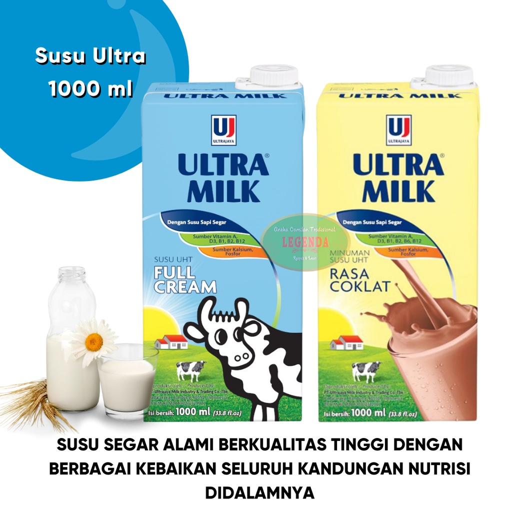 Jual Susu Ultra Milk UHT Full Cream Cokelat Carton 1000ml 1 Liter tawar ...