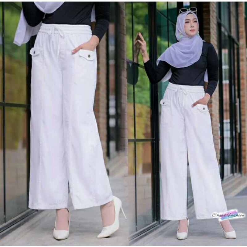 Jual Kulot Denim Putih w/Saku Depan Fit to 5L | Shopee Indonesia
