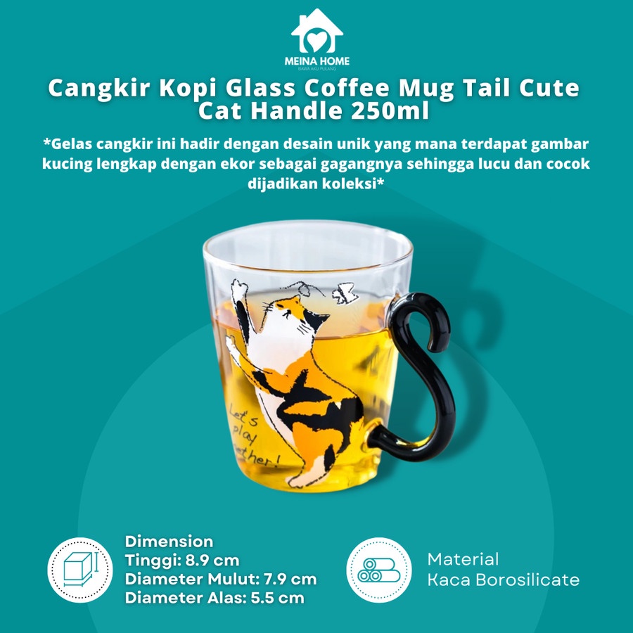 Jual GLASS COFFEE UNIK MUG TAIL CUTE CAT HANDLE CANGKIR KOPI 250ML ...