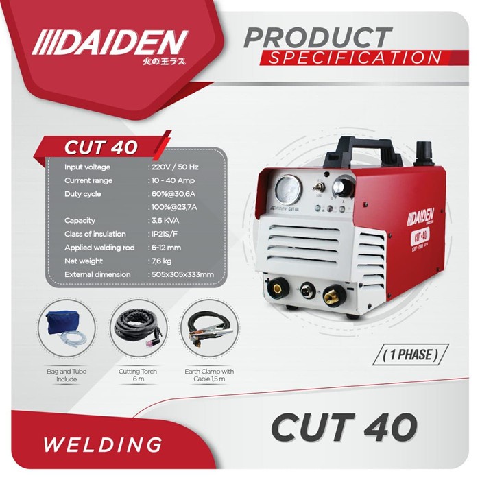 Jual DAIDEN CUT 40 Plasma Cutting Mesin Las Potong Besi CUT-40 Trafo CUT40 1300 Watt 1 Phase ...