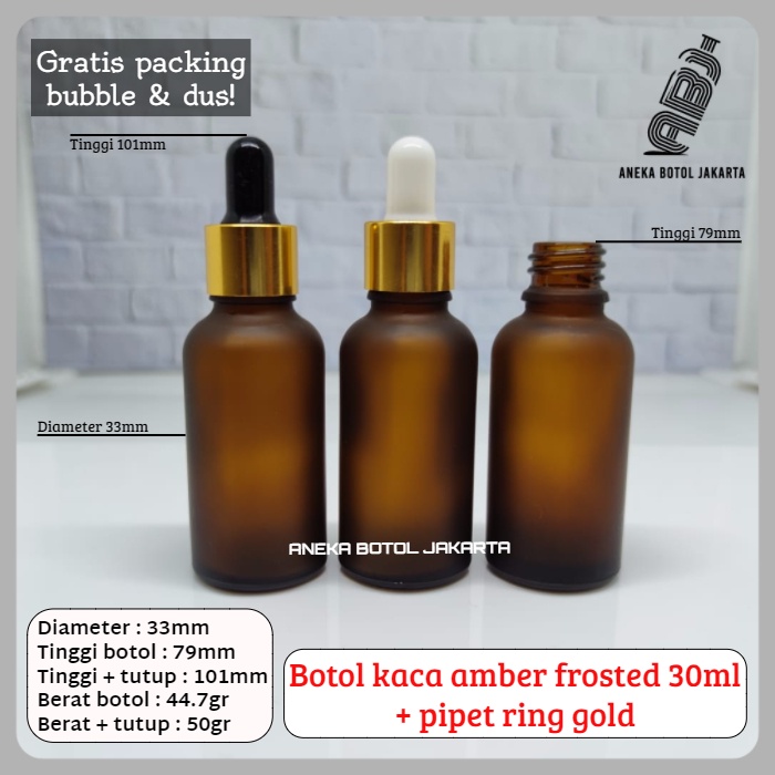 Jual Botol kaca serum amber frosted 30ml pipet tetes ring gold | Shopee ...