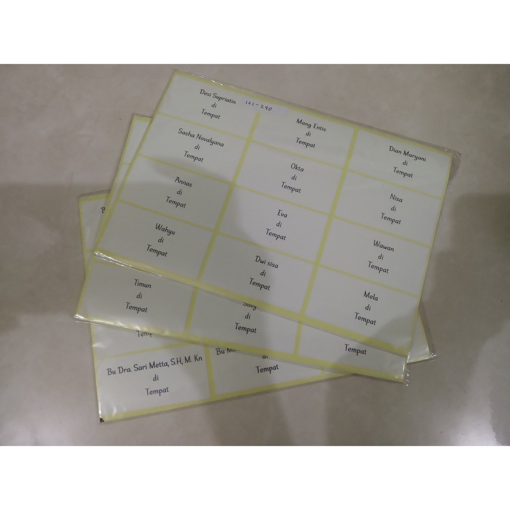 Jual cetak nama undangan / label undangan / label nama undangan ...