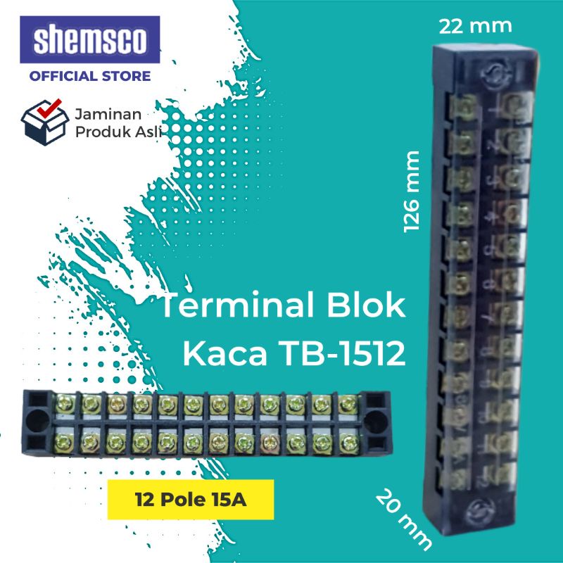 Jual 600v 15A 12 Pole Terminal Blok Kaca 12P TB-1512 Shemsco Panel Block STB | Shopee Indonesia