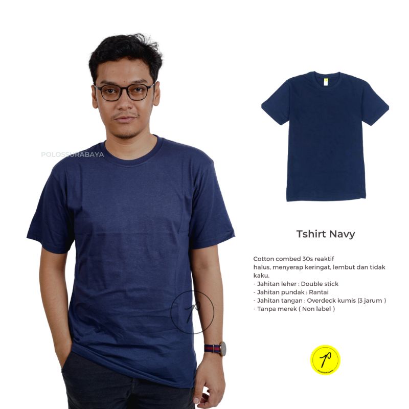 Jual Kaos polos navy blue solid / biru tua ( cotton combed premium ...
