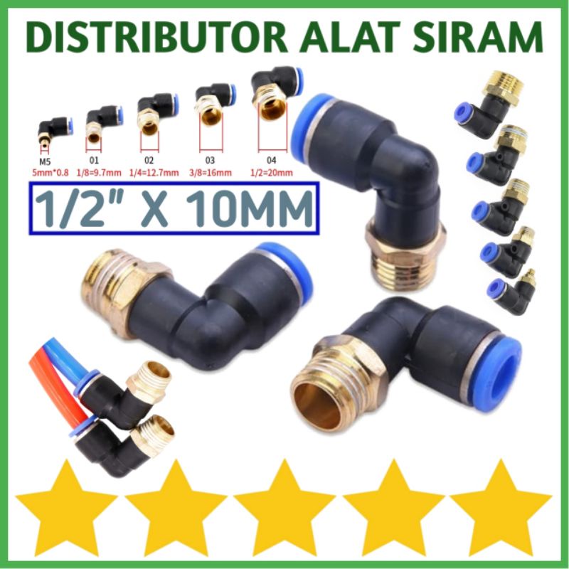 Jual FITTING PNEUMATIC SLIP LOCK ELBOW L DRAT 1/2 X 10MM SELANG PU 10 ...
