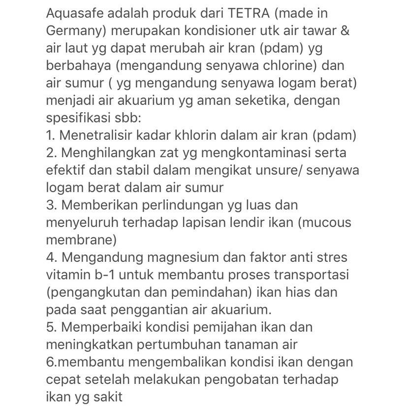 Jual new01 TETRA AQUA SAFE 500 ML / AQUASAFE 500 ML | Shopee Indonesia