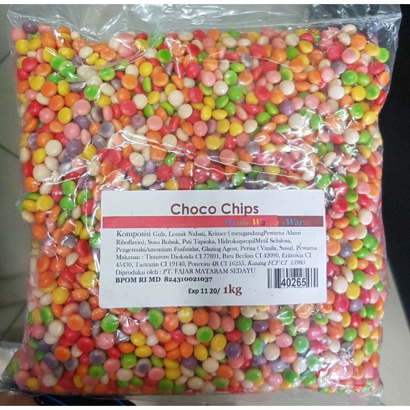 Jual Choco chips 1/2 bulat dan lancip 1KG Coklat dan Rainbow Warna ...