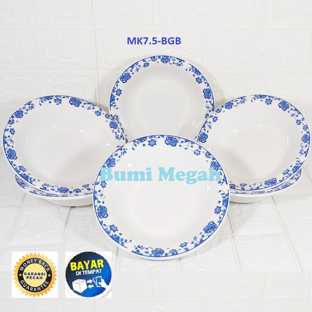 Jual Mangkok makan keramik 7.5inch motif bunga biru Bit keramik (6pcs ...