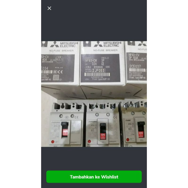 Jual MCCB / No Fuse Breaker NFB NF63CV 3P 20A,32A,40A,50A,63A "MITSUBISHI" | Shopee Indonesia