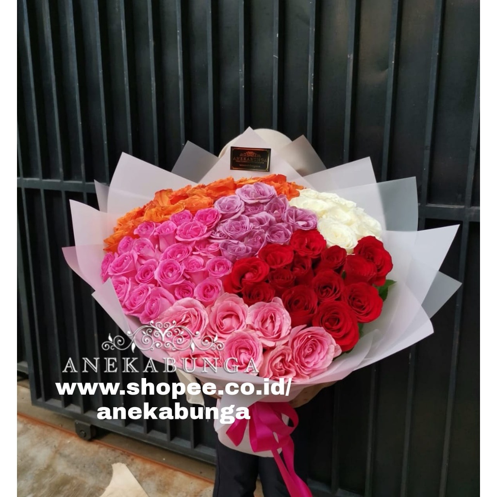 Jual Rangkaian Buket Bunga Mawar Pink Merah Ungu Orange Putih Mewah ...