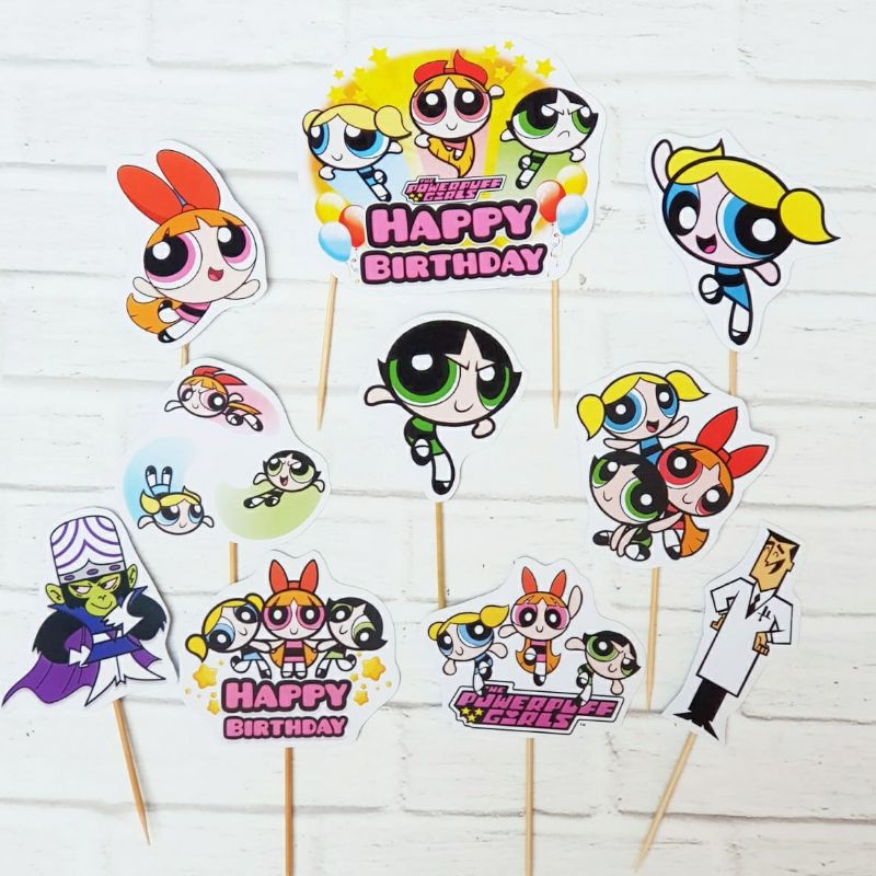 Jual Powerpuff Girls Birthday Cake Topper 1 Set Isi 10 Pc Shopee