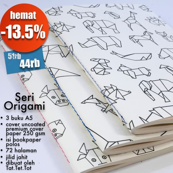 Jual Notebook buku catatan origami bundling 3 buku tulis / gambar A5 ...