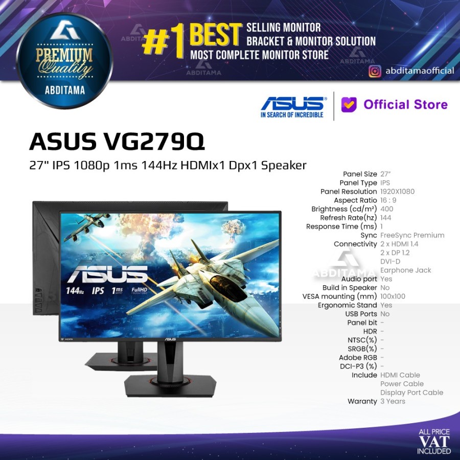 Jual Monitor LED Gaming Asus VG279Q 27" 1920x1080 1ms 144Hz IPS HDMI DP ...