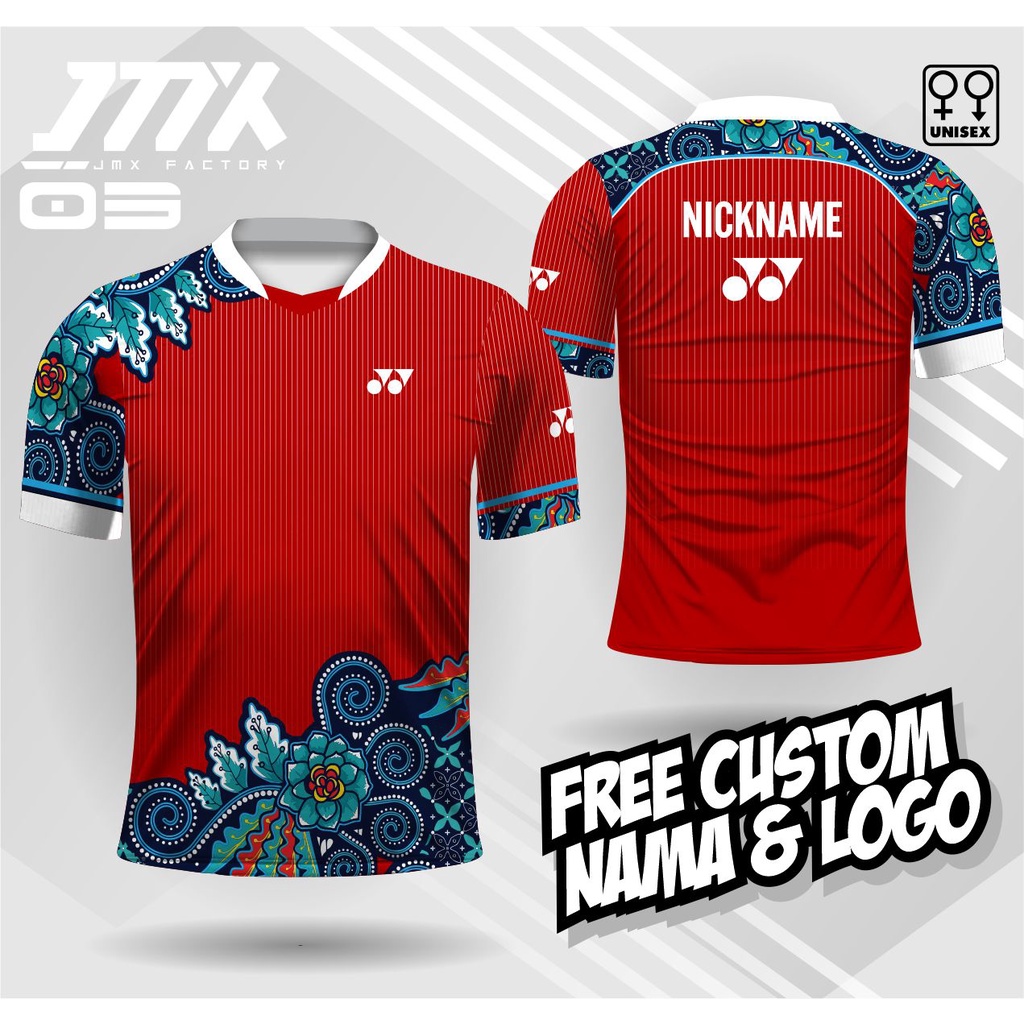 Jual jersey bulu tangkis batik jersey badminton kaos badminton free custom nama dan logo ...