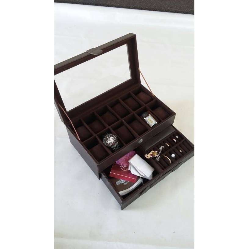 Jual BOX JAM TANGAN ISI12| TEMPAT JAM TANGAN|WATCHBOX FULL COKLAT ...