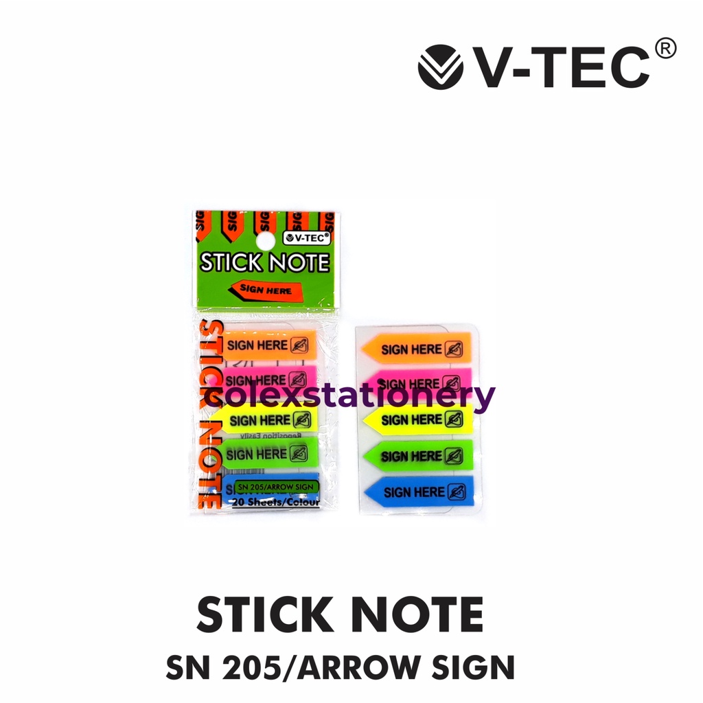 Jual Memo / Sticky Note sn 205 ' Sign Here' 100 Sheets Vtec | Shopee ...