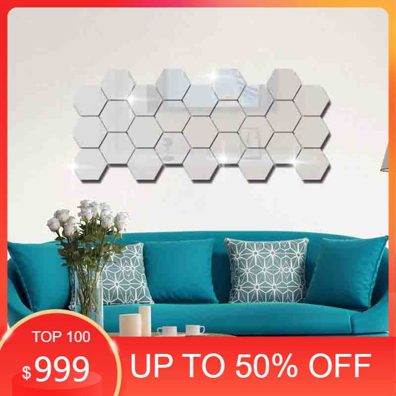 Jual Sticker Dekorasi Dinding Hexagon Mirror Acrylic 7pcs Shopee