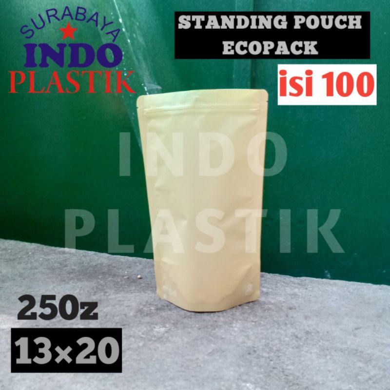 Jual ISI 100 Standing Pouch ECOPACK 250gram 13x20cm Kpack Paper Kraft | Shopee Indonesia
