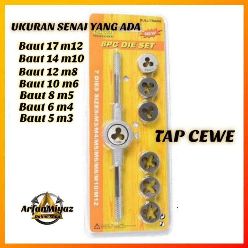 Jual Alat Senai Snai Set 8pcs Hand Tap Die Tapping Pembuat Ulir Drat Luar M3-M12 PLUS GAGANG ...