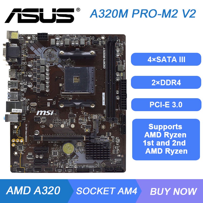 Jual PREORDER AM4 A320 Motherboard For RYZEN 5 3600 cpus MSI A320M PRO-M2 V2 Motherboard DDR4 ...
