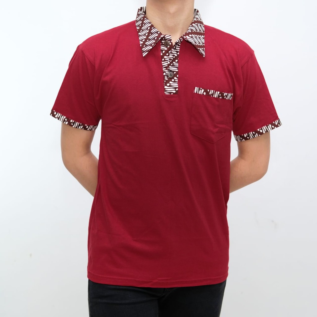 Jual Kaos Krah Polo Batik Pria Lengan Pendek Warna Maroon Premium ...