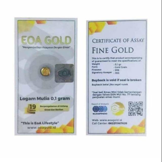 Jual (0,1 gram) Emas Mini Logam Mulia 24 Karat EOA GOLD | Shopee Indonesia