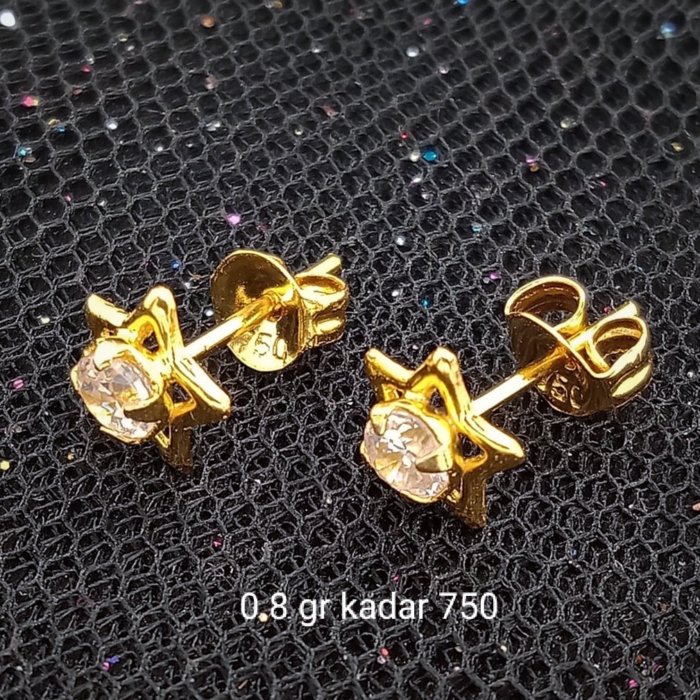 Jual New Anting Emas 17 K - 0.8 gr Kadar 750 - 3382 | Shopee Indonesia