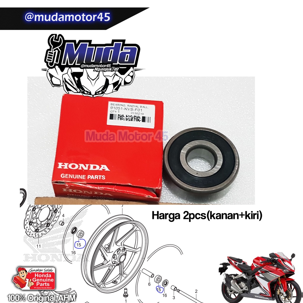 Jual SEPASANG BEARING RODA DEPAN CBR250RR 6302 91051KVSF01 91051-KVS ...