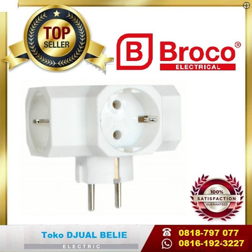 Jual "BROCO" 13830 Three Way Adapter Plug with Earth White | Shopee ...