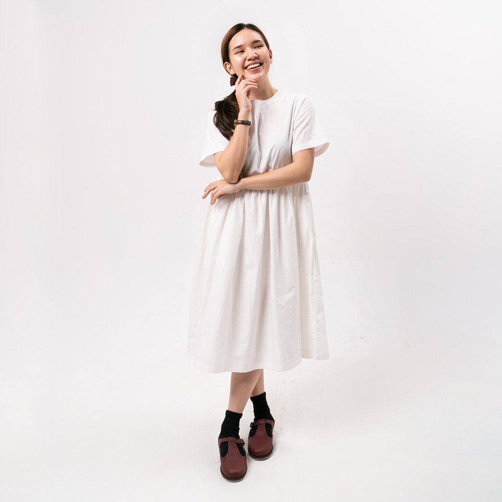 Jual ANSSY - Midi Dress Katun Lengan Pendek - Broken White | Shopee ...