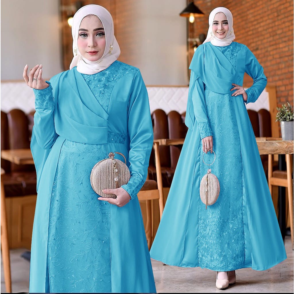 Jual Saphira Gamis Maxi Pesta Jumbo Size M , L , XL , XXL / Baju Gamis Brukat Tile / Gamis ...