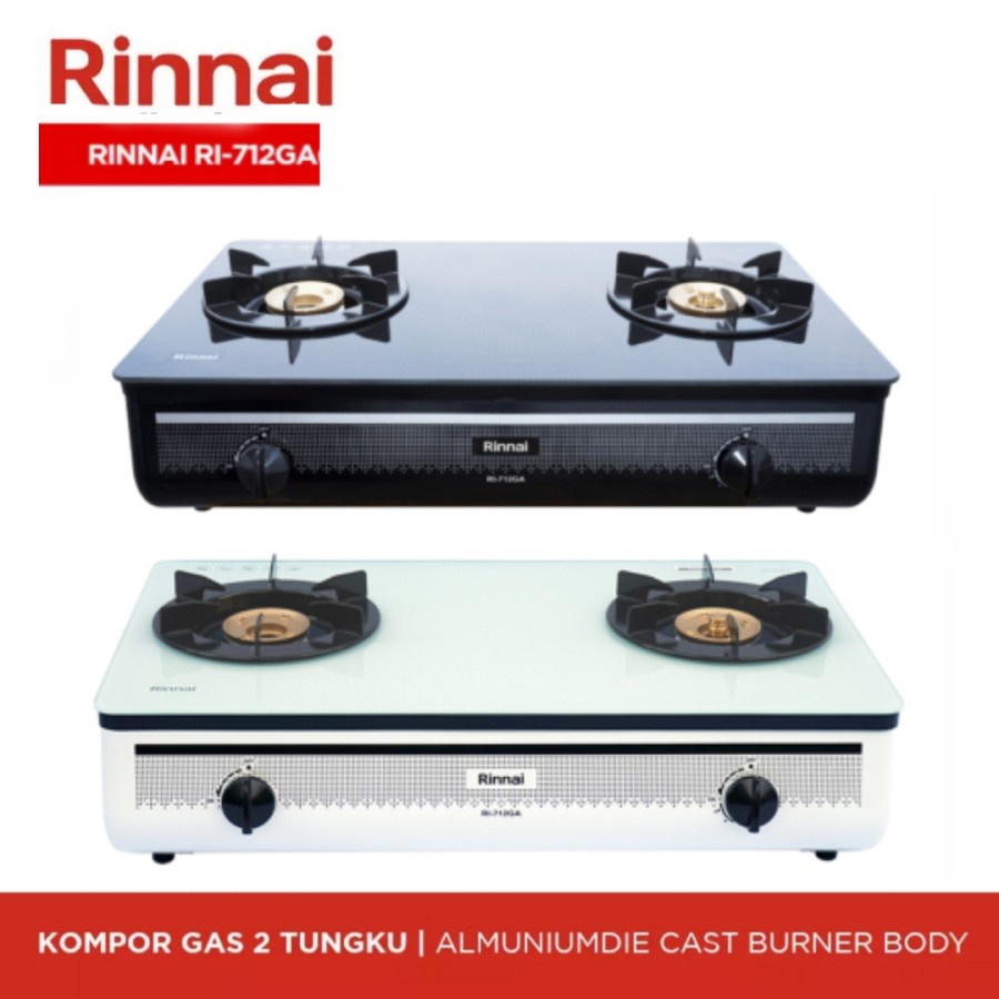 Jual Kompor Gas Kaca Rinnai RI 712 GA (B) Temper Glass 2 Tungku Besar 712GA (W) | Shopee Indonesia