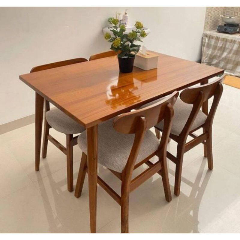 Jual TERMURAH !! SET MEJA MAKAN CAFE TEBAL 3cm 4 KURSI ROPAN KAYU JATI ASLI JEPARA | Shopee ...