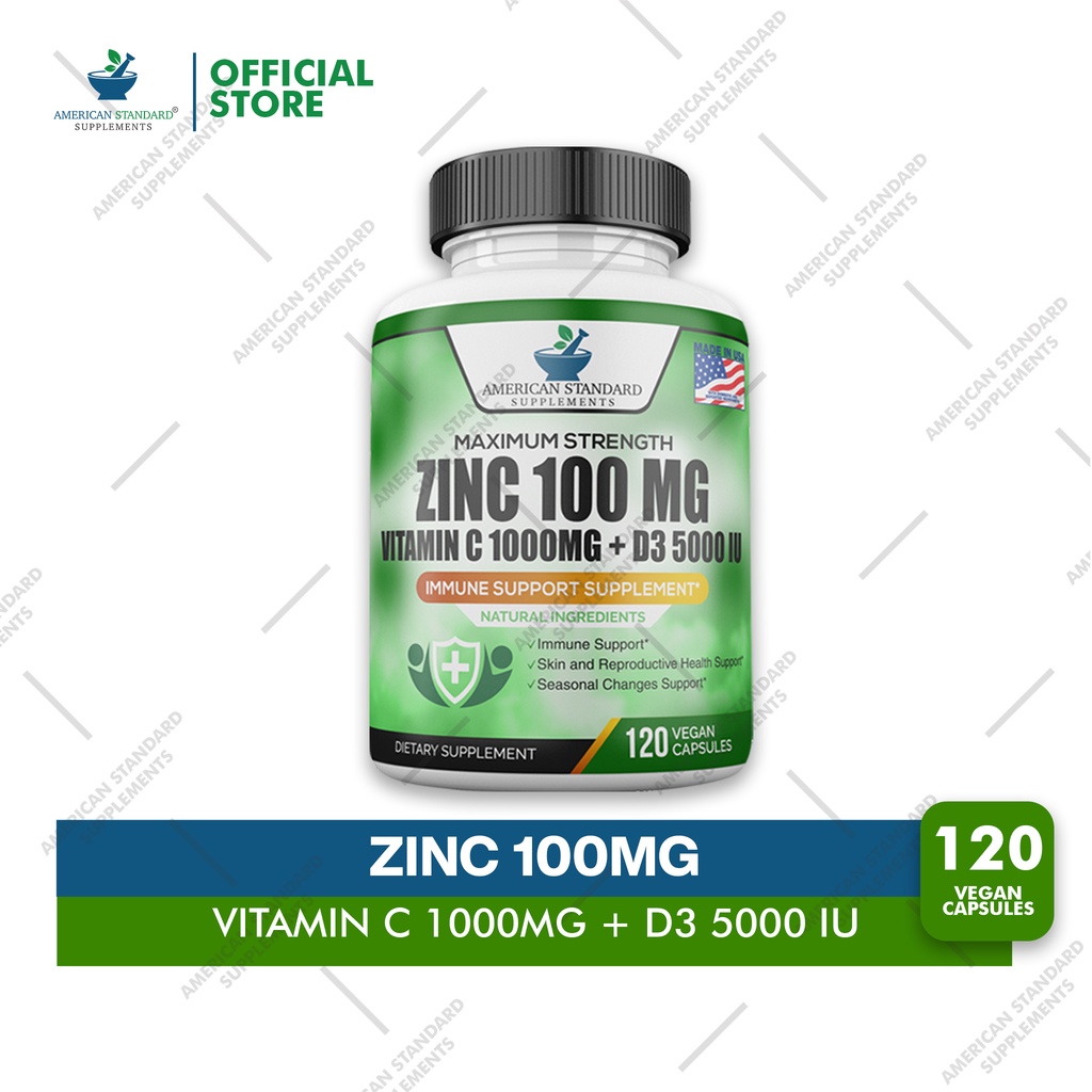 Jual American Standard Supplements Zinc 100mg, Vitamin C 1000mg, Vitamin D 5000 IU [3 in 1 ...