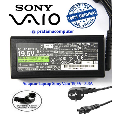 Jual Adaptor Laptop Original Sony Vaio 19,5Volt - 3,3Ampere Termasuk ...