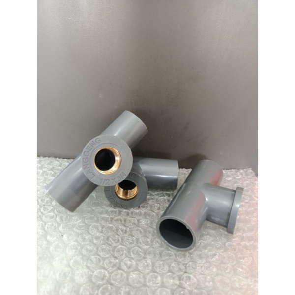 Jual Tee Drat Dalam Kuningan Fitting PVC Merk Langgeng / Supra 1/2" x 3/4" | Shopee Indonesia