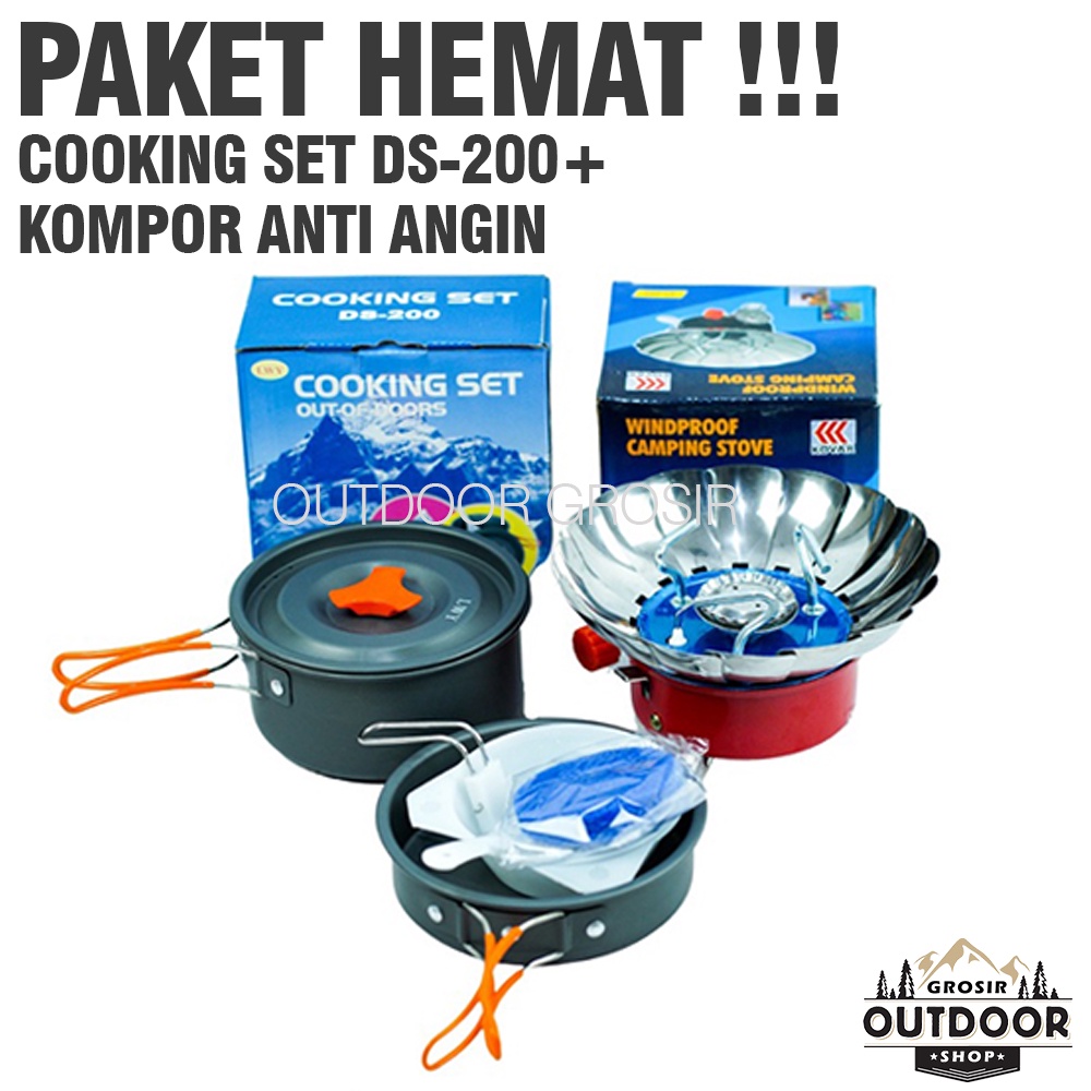 Jual [COD] PAKET HEMAT - Cooking Set DS 200 + Kompor Camping Anti Angin ...