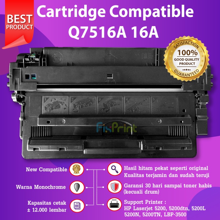 Jual Cartridge Toner Compatible HP Q7516A 16A Printer Laserjet 5200 ...